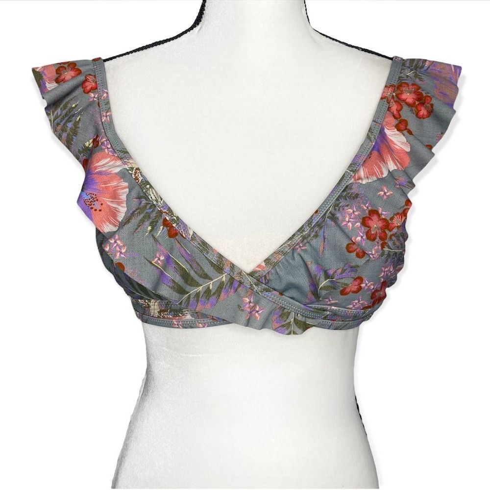 No Boundaries Green River Ruffle Floral Bikini Top Ju… - Gem